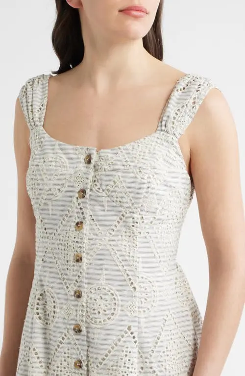 ZOE AND CLAIRE Eyelet Detail Stripe Midi Dress