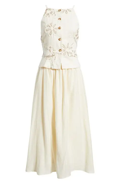 ZOE AND CLAIRE Embroidered Cotton Blend Twofer Dress