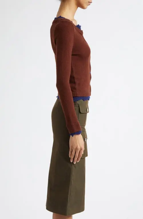 SHUSHU/TONG Deconstructed Contrast Trim Wool Cardigan