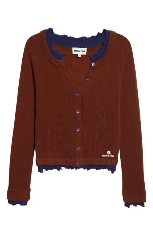 SHUSHU/TONG Deconstructed Contrast Trim Wool Cardigan