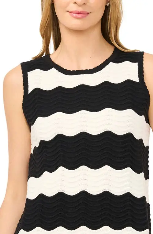 Halogen Sleeveless Scalloped Stripe Shift Dress