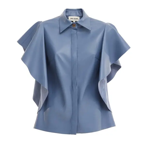 JULIA ALLERT Draped Faux Leather Shirt With Ruffle Sleeves