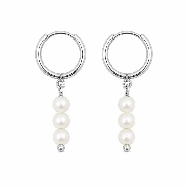 PEARL CODE Mini Pearl Hoop Earrings - Silver