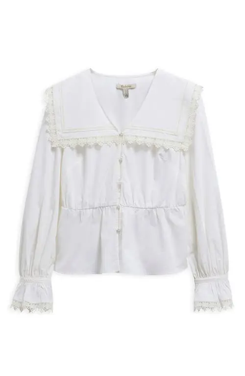 Barbour Tisbury Lace Trim Sailor Collar Bell Sleeve Cotton Top