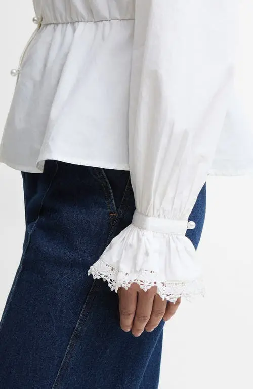 Barbour Tisbury Lace Trim Sailor Collar Bell Sleeve Cotton Top
