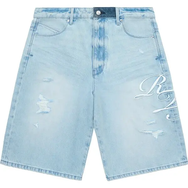 RtA Oversize Embroidered Denim Bermuda Shorts - Soft Horizon Cursive