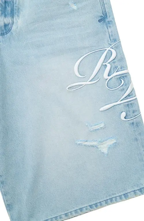 RtA Oversize Embroidered Denim Bermuda Shorts - Soft Horizon Cursive