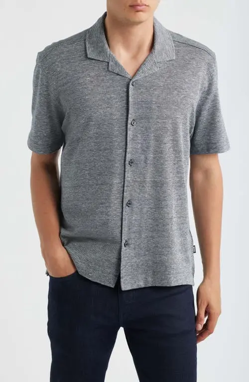 BOSS Powell Linen & Cotton Camp Shirt - Dark Blue