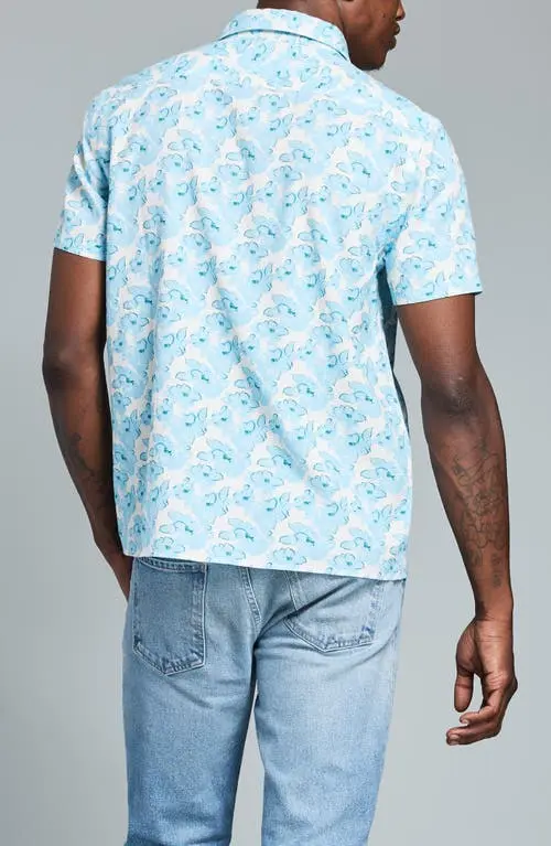 Billy Reid Painted Floral Short Sleeve Cotton Ripstop Button-up Shirt