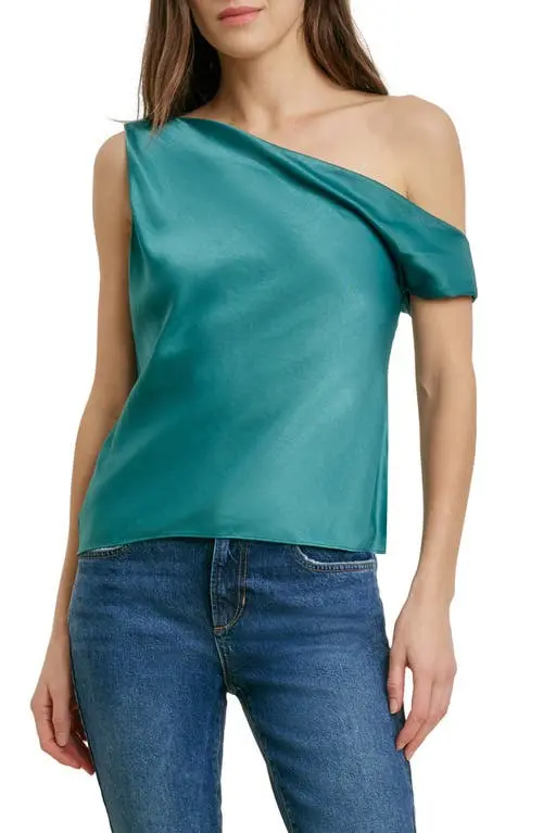 FAVORITE DAUGHTER The Side Note One-shoulder Satin Top - Emerald