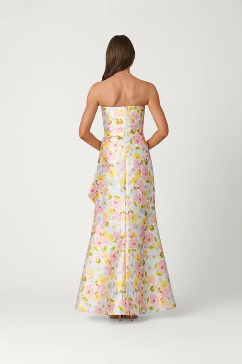 Shoshanna Floral Mikado Strapless Column Gown