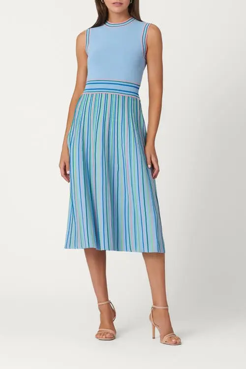 Shoshanna Maidstone Stripe Knit Midi Dress - Sky Blue