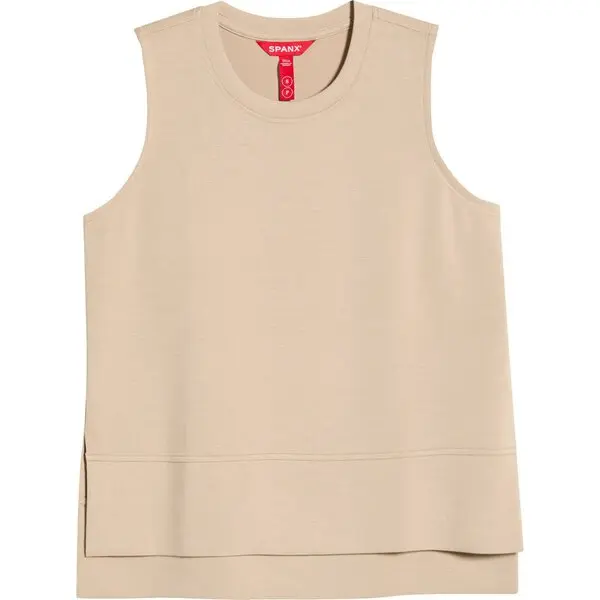 Spanx Lightweight Crewneck Tank With High-low Hem - Dune