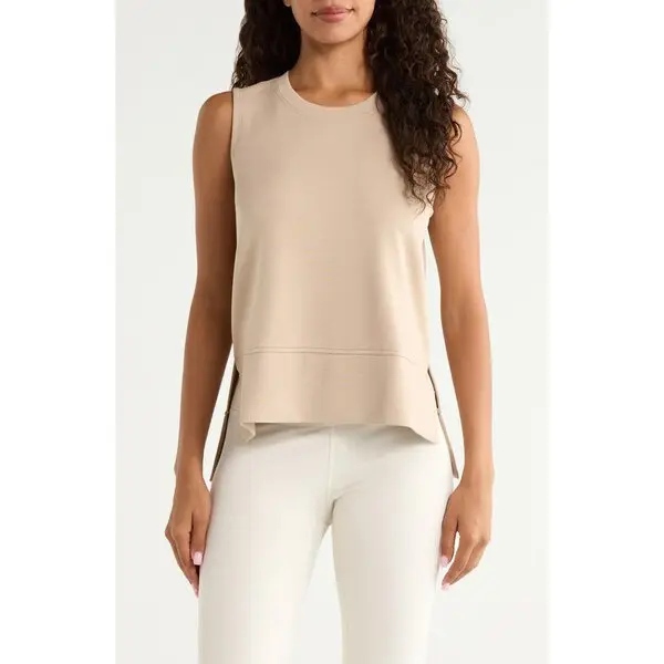 Spanx Lightweight Crewneck Tank With High-low Hem - Dune