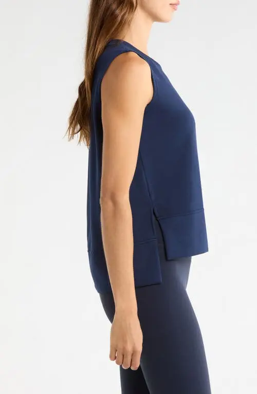 Spanx Lightweight Crewneck Tank With High-low Hem - Timeless Navy