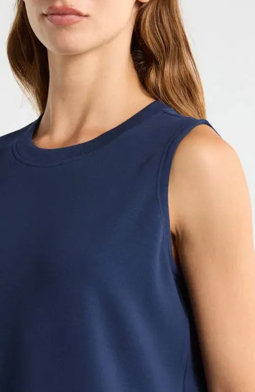 Spanx Lightweight Crewneck Tank With High-low Hem - Timeless Navy