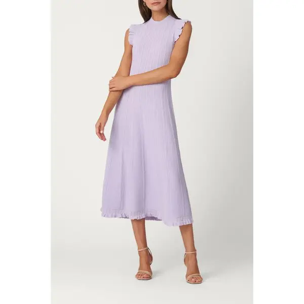 Shoshanna Pointelle Knit Tucker Midi Dress