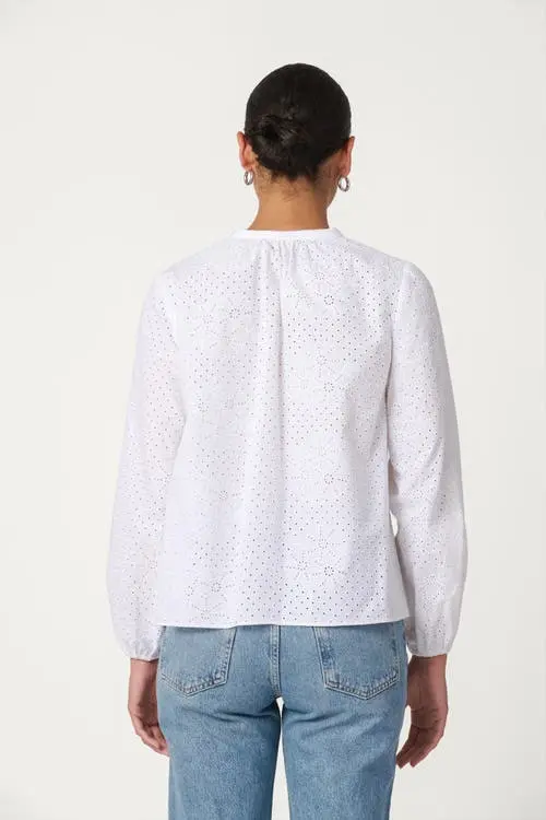 Shoshanna Classic Cotton Eyelet Tie Neck Blouse