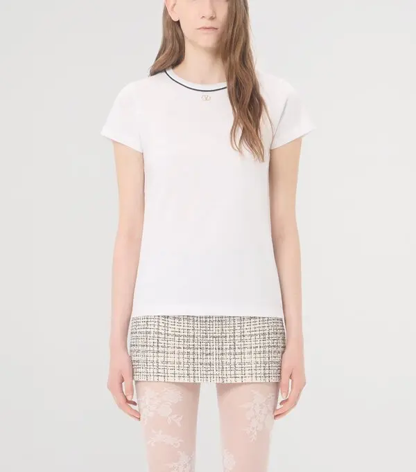 Valentino Garavani Cotton T-shirt With Vlogo Detail And Contrast Trim