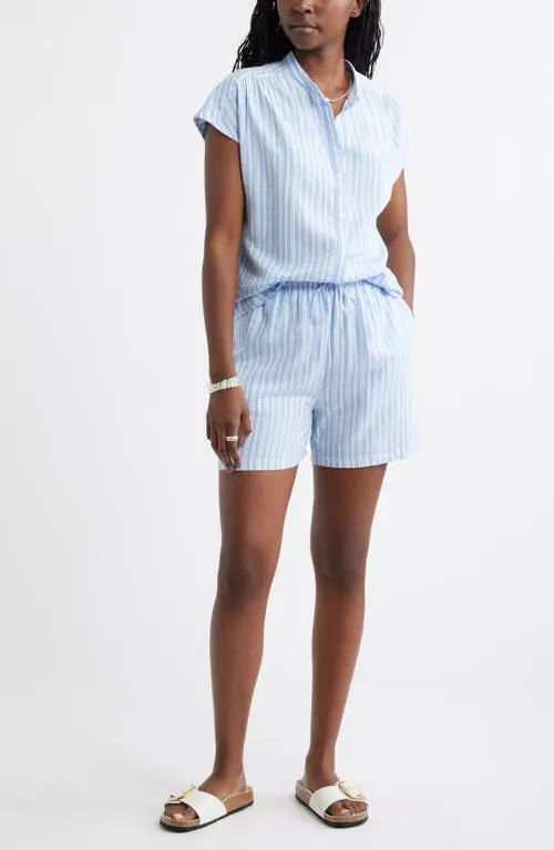 Caslon Novelty Stripe Cap Sleeve Button-up Shirt - Blue - Ivory Ginger Stripe