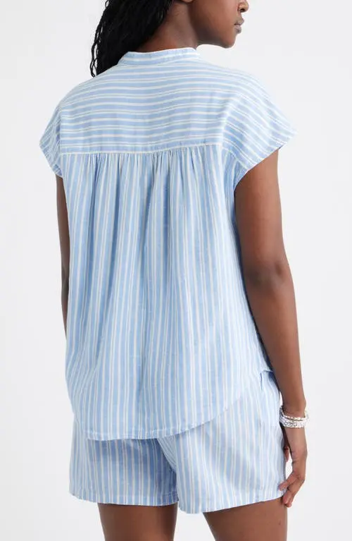Caslon Novelty Stripe Cap Sleeve Button-up Shirt - Blue - Ivory Ginger Stripe