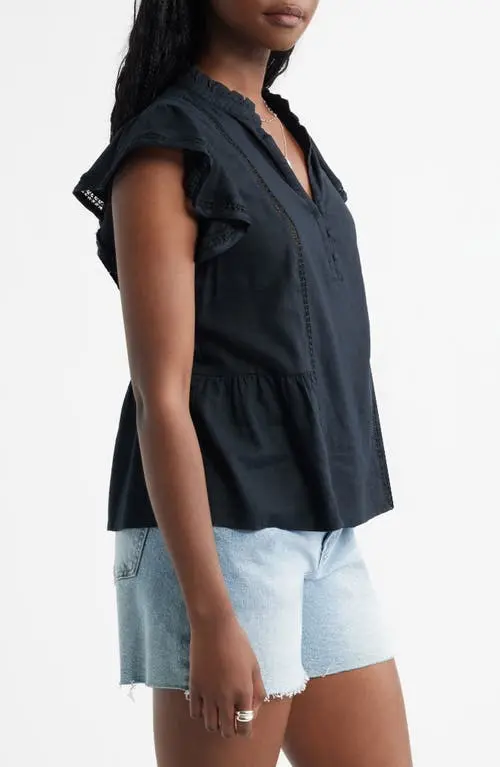 Caslon Ruffle Sleeve Lace Trim Popover Top - Black