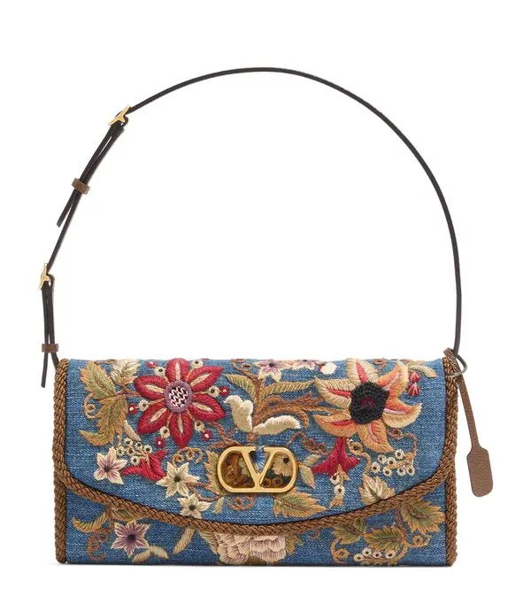 Valentino Garavani Embroidered Devain Shoulder Bag - Blue