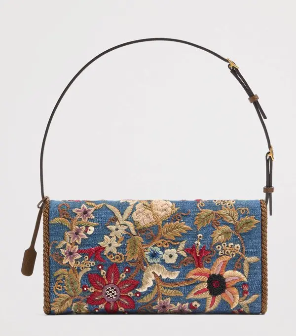 Valentino Garavani Embroidered Devain Shoulder Bag - Blue