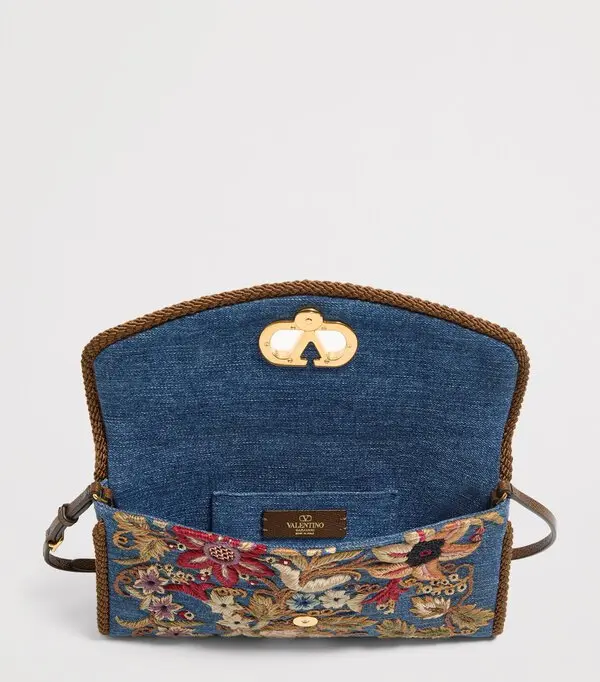 Valentino Garavani Embroidered Devain Shoulder Bag - Blue
