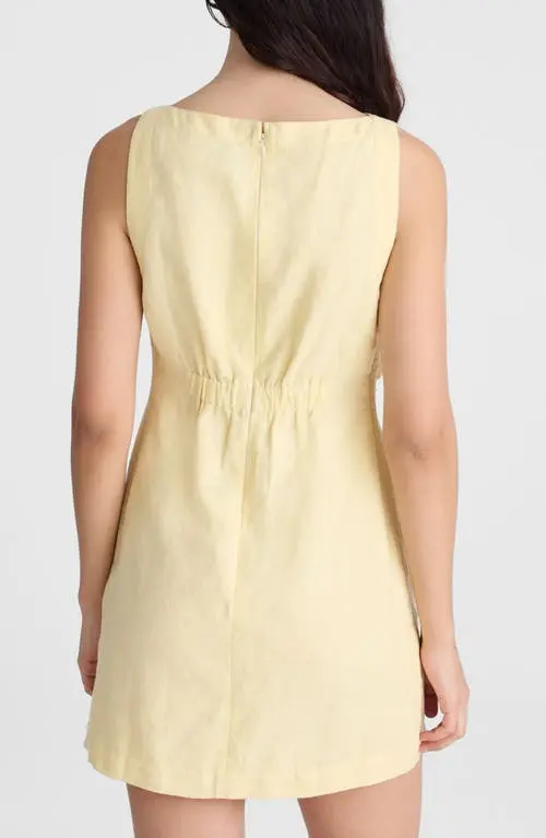 Madewell Boat Neck Shirred Linen Minidress - Candlelight