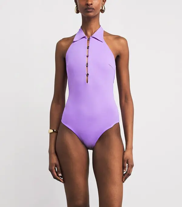 TALLER MARMO Grand Tropicana Halterneck Swimsuit And Fringed Pareo Set