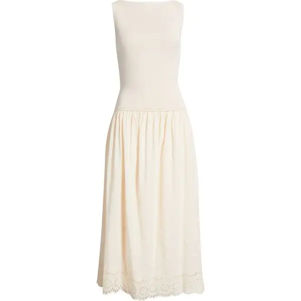 FREEMARKET Sleeveless Mixed Media Midi Dress - Light Taupe