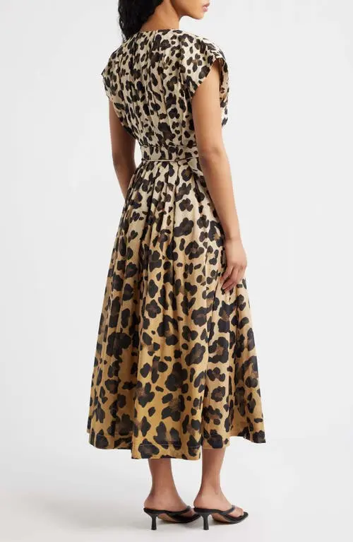 FREEMARKET Leopard Print Pleated Midi Shirtdress