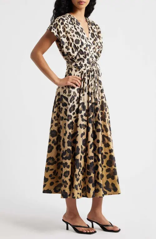 FREEMARKET Leopard Print Pleated Midi Shirtdress