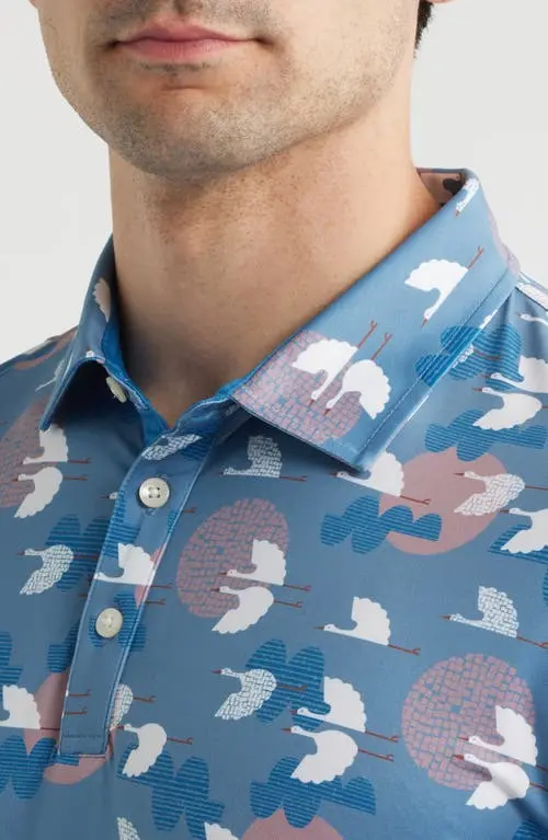 SWANNIES Windward Bird Print Performance Golf Polo