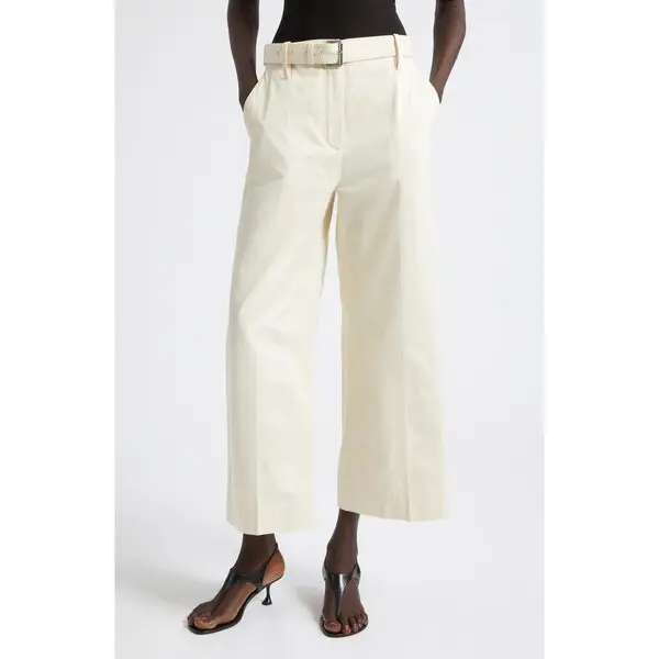 Proenza Schouler Belted Cotton Drill Crop Straight Leg Pants - Marzipan