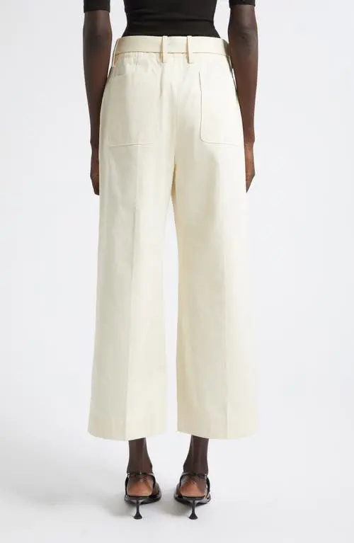 Proenza Schouler Belted Cotton Drill Crop Straight Leg Pants - Marzipan
