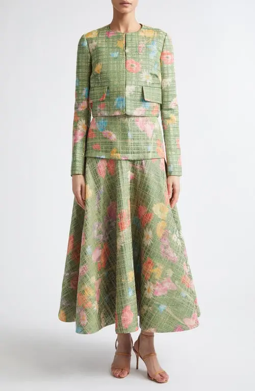 Lela Rose Floral Raffia Crop Blazer