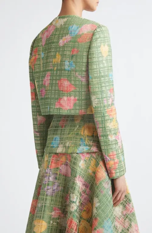 Lela Rose Floral Raffia Crop Blazer