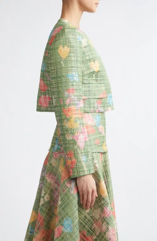 Lela Rose Floral Raffia Crop Blazer