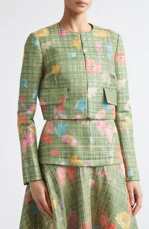Lela Rose Floral Raffia Crop Blazer
