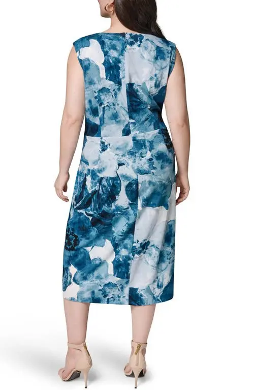 Donna Karan New York Sleeveless Floral Print Midi Dress With Gilded Clasp - Nightfall Multi