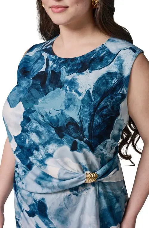 Donna Karan New York Sleeveless Floral Print Midi Dress With Gilded Clasp - Nightfall Multi