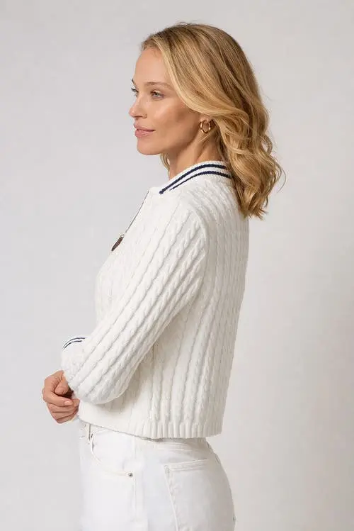 Central Park West Cable Knit Zip-up Bomber Sweater