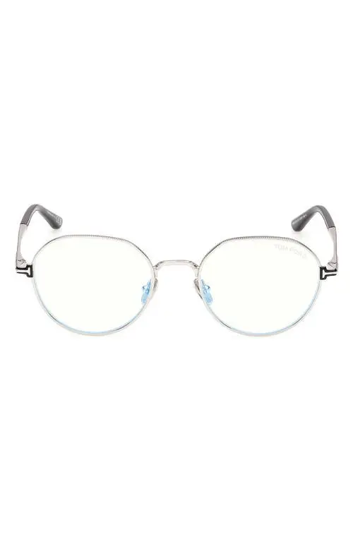 TOM FORD 51mm Round Optical Glasses - Shiny Palladium/shiny Black