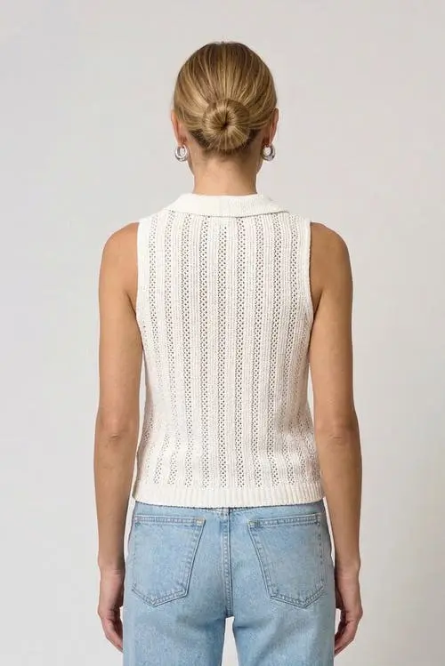 Central Park West Francie Mesh Stitch Sleeveless Vest - White