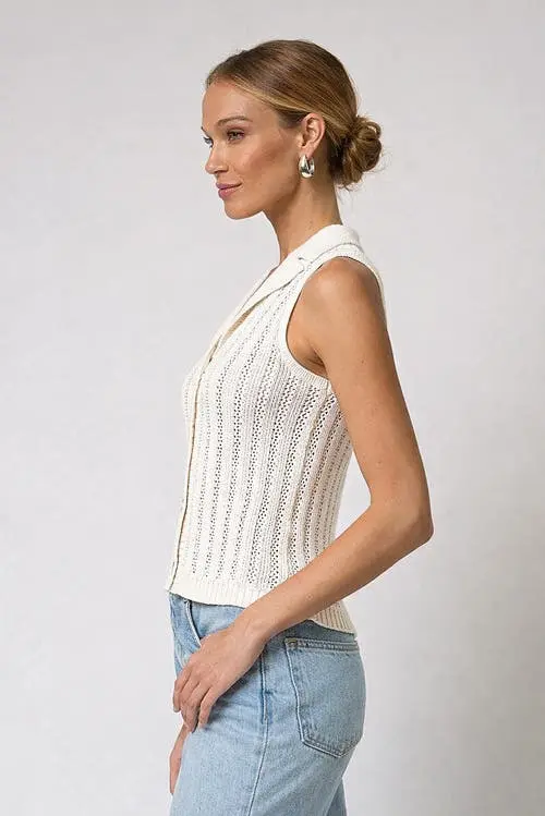 Central Park West Francie Mesh Stitch Sleeveless Vest - White