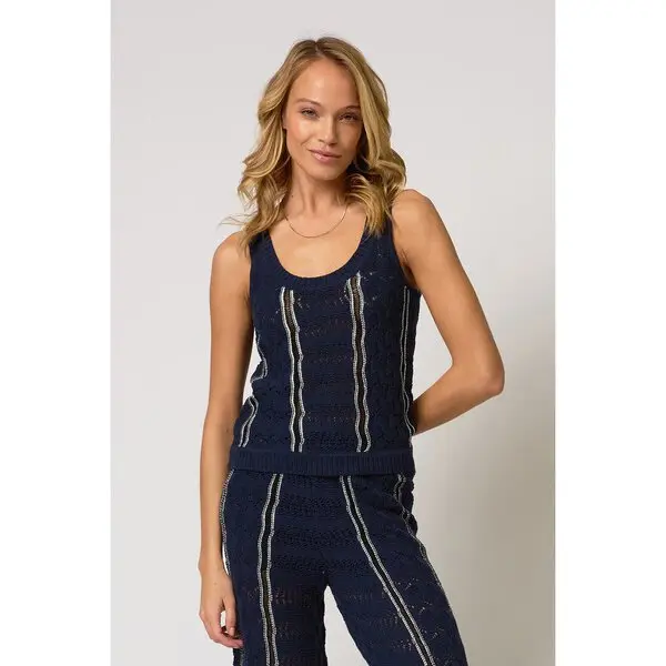 Central Park West Squiggle Stitch Knit Tank - Navy