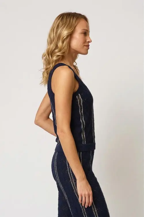 Central Park West Squiggle Stitch Knit Tank - Navy