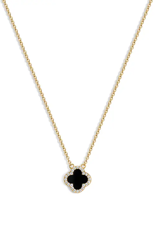 ELECTRIC PICKS Mini Icon Clover Necklace With Onyx And Crystal Accents - Black